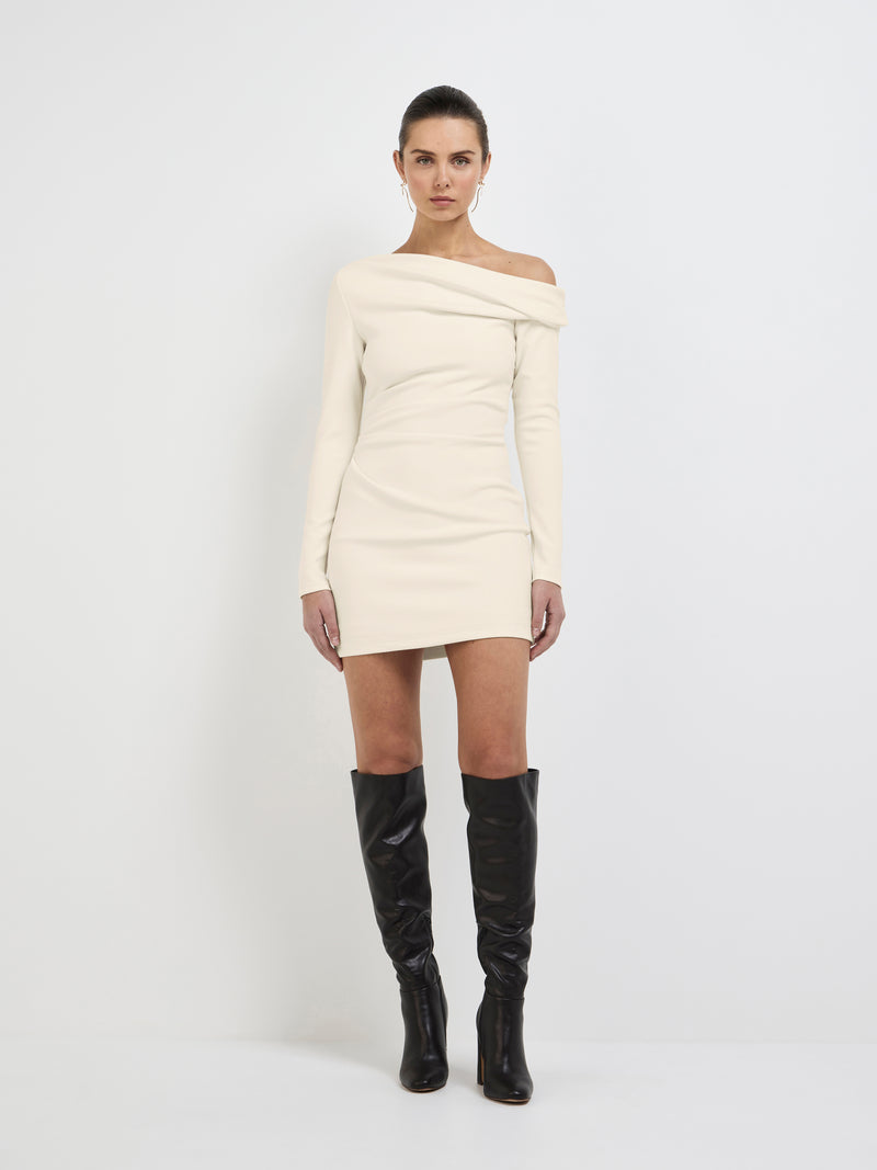 Brydie Mini Dress Cream | Stretch Mini Dress | SHEIKE