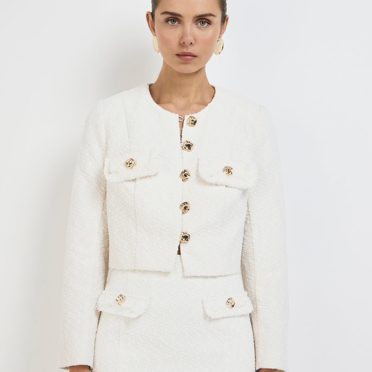 Audrey Jacket Ivory | Tweed Cropped Jacket | SHEIKE