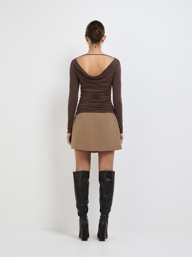 Martina Top Chocolate | Long Sleeve Jersey Top | SHEIKE
