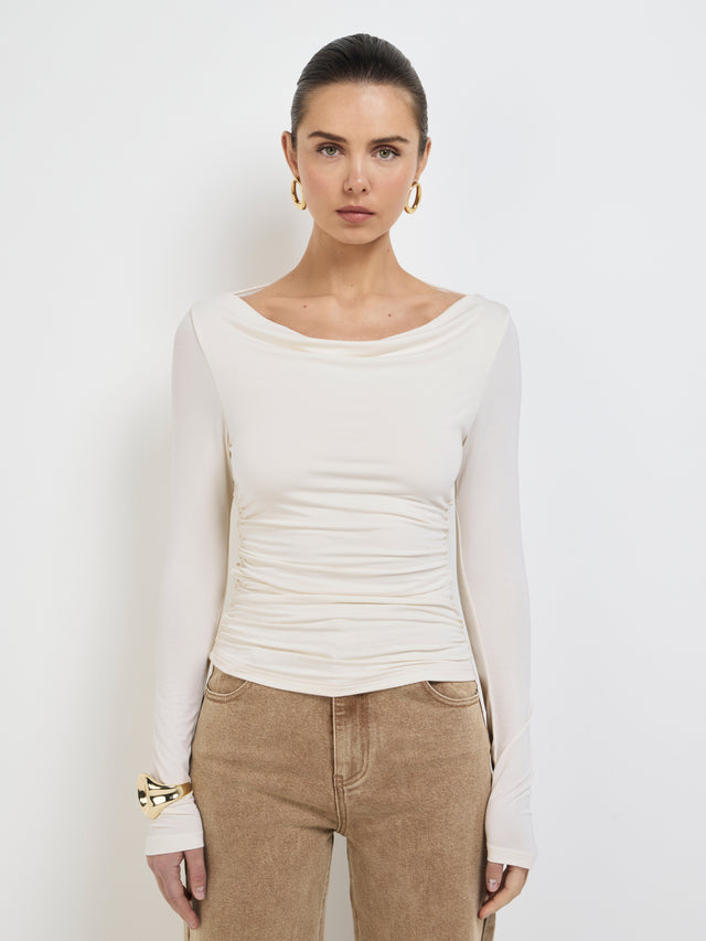 Martina Top Ecru | Long Sleeve Jersey Top | SHEIKE