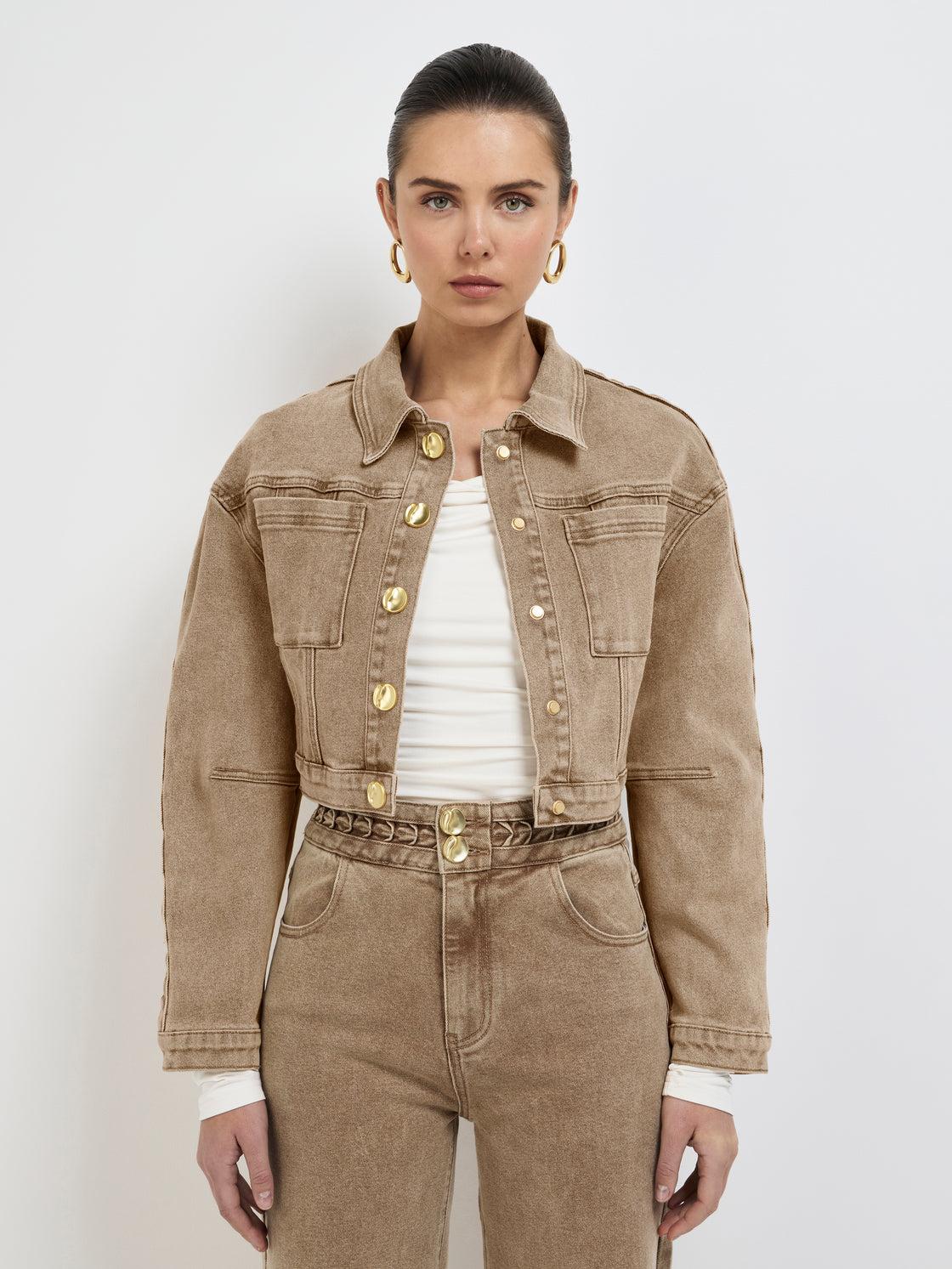 Lucie Denim Jacket Sand | Cropped Jacket | SHEIKE