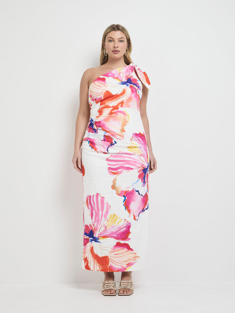 Fleur Blooms Midi Dress Floral | One Shoulder Dress | SHEIKE