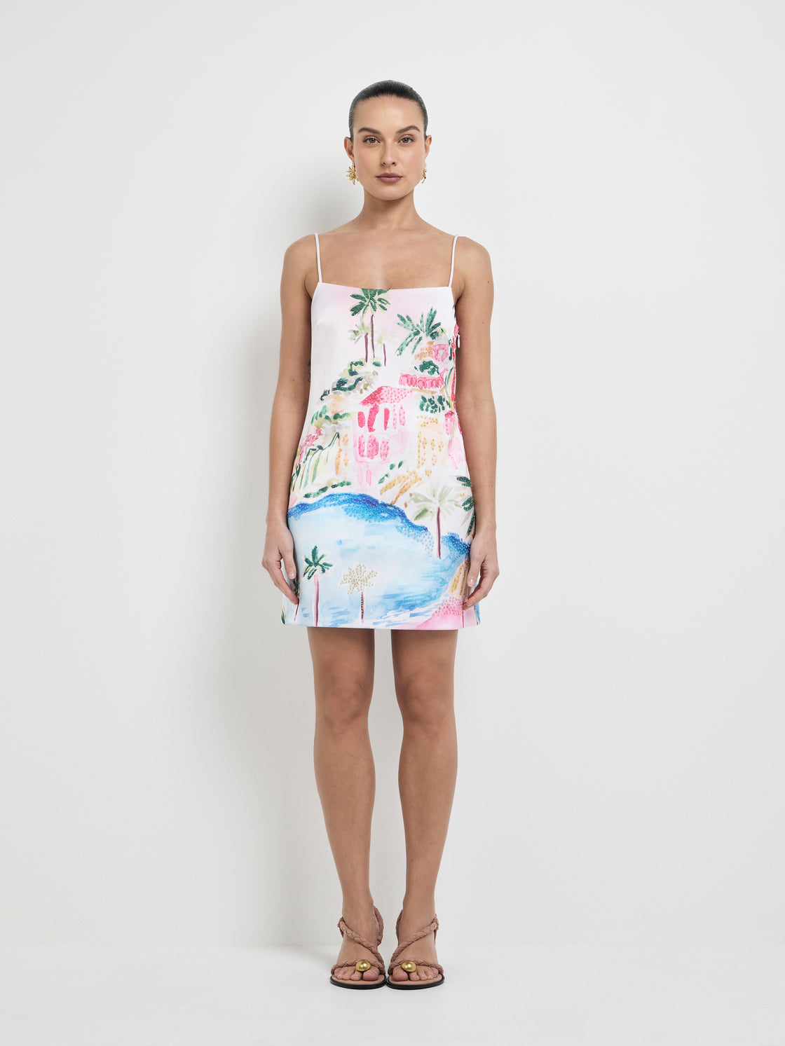 Riviera Dreams Mini Dress Print | Beaded Shift Dress | SHEIKE