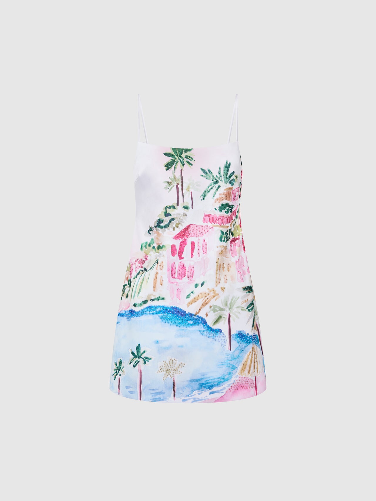 Riviera Dreams Mini Dress Print | Beaded Shift Dress | SHEIKE