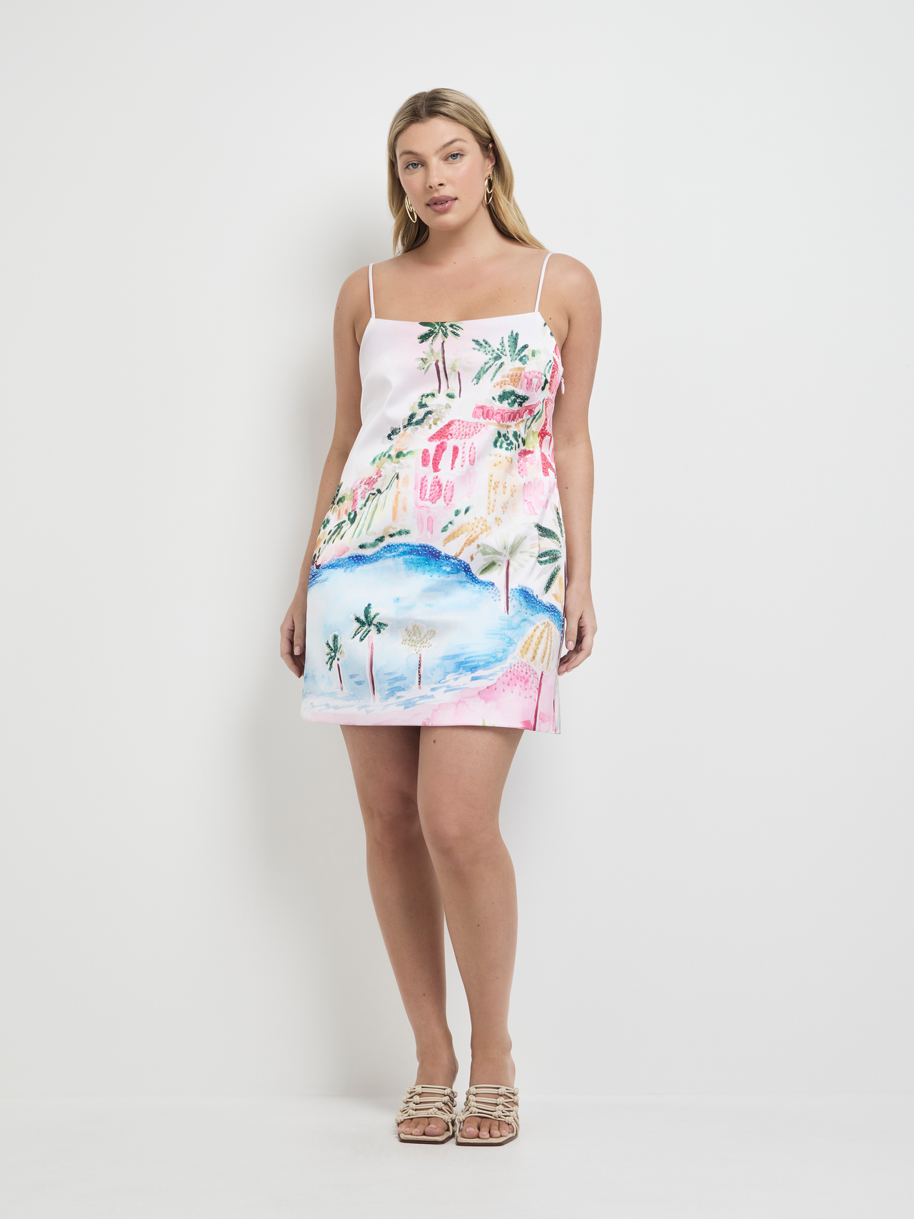 Riviera Dreams Mini Dress Print | Beaded Shift Dress | SHEIKE