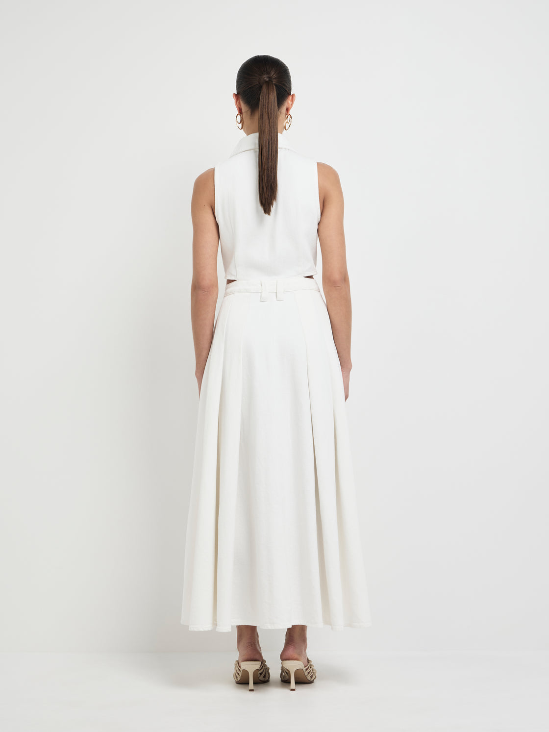 Maeve Denim Dress White | Denim Maxi Dress | SHEIKE