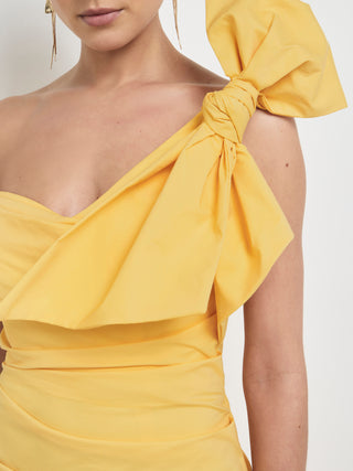 Anais Midi Dress Marigold | Bow Brooch Evening Dress | SHEIKE