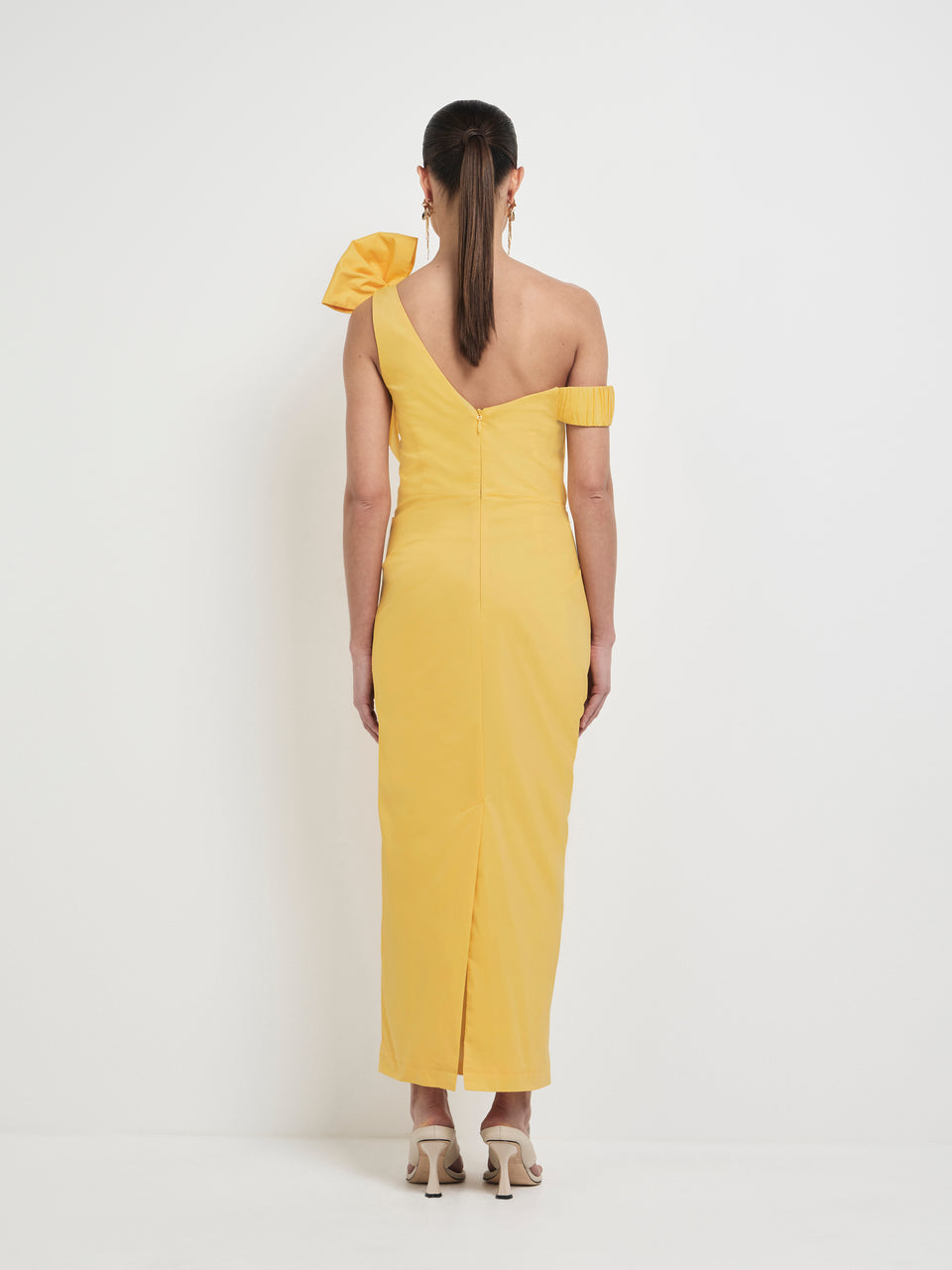 Anais Midi Dress Marigold | Bow Brooch Evening Dress | SHEIKE