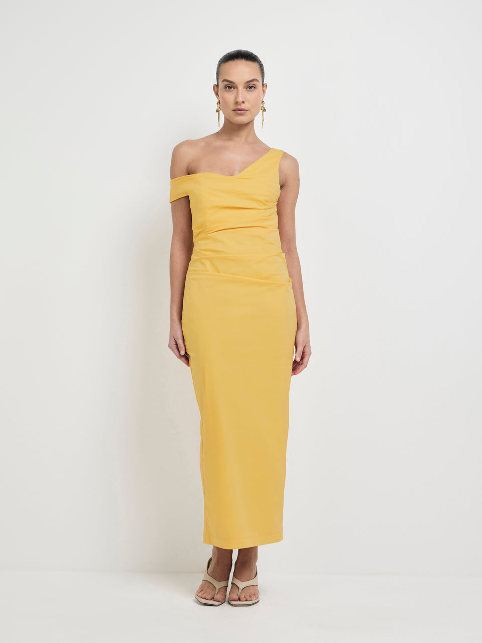 Anais Midi Dress Marigold | Bow Brooch Evening Dress | SHEIKE