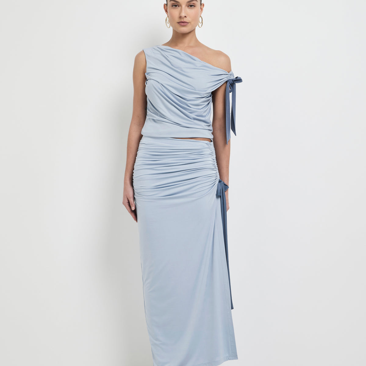 Leon Top Ice Blue | Asymmetrical Bow Top | SHEIKE