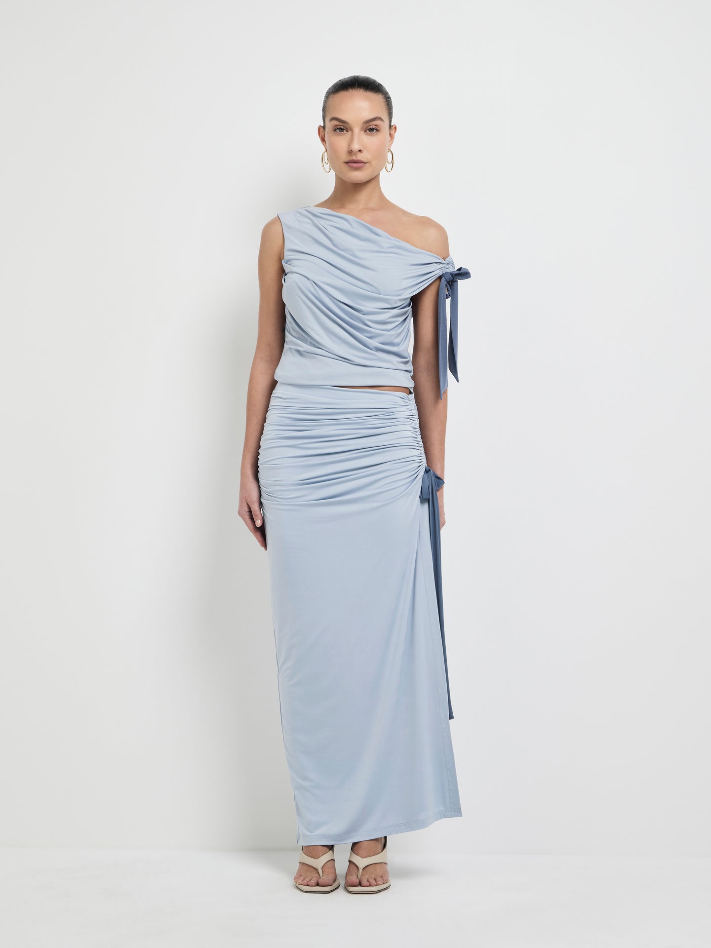 Leon Top Ice Blue | Asymmetrical Bow Top | SHEIKE