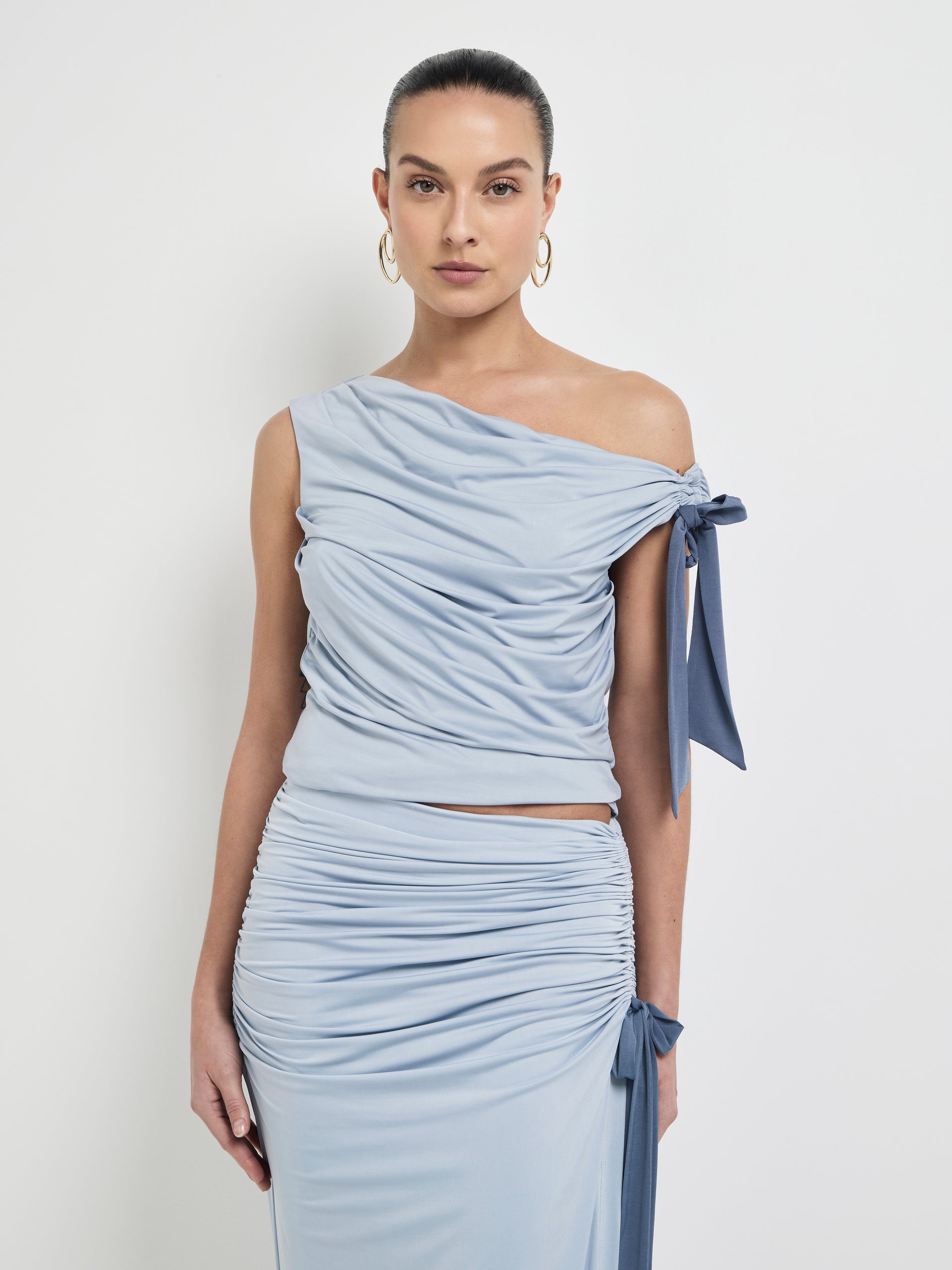 Leon Top Ice Blue | Asymmetrical Bow Top | SHEIKE