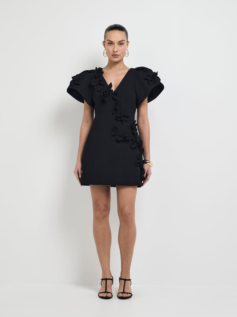 Michelle Mini Dress Black | 3D Floral Mini Dress | SHEIKE