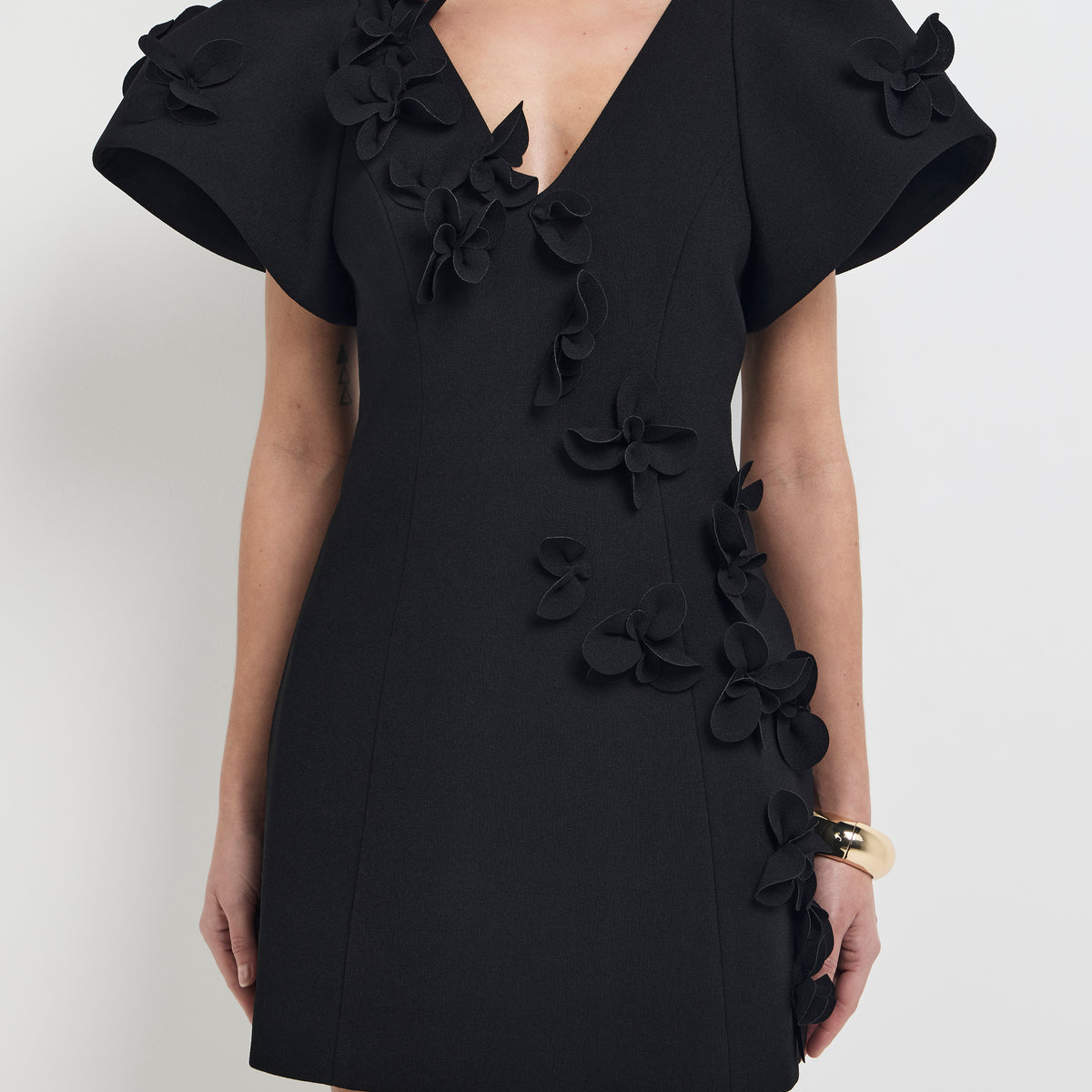 Michelle Mini Dress Black | 3D Floral Mini Dress | SHEIKE