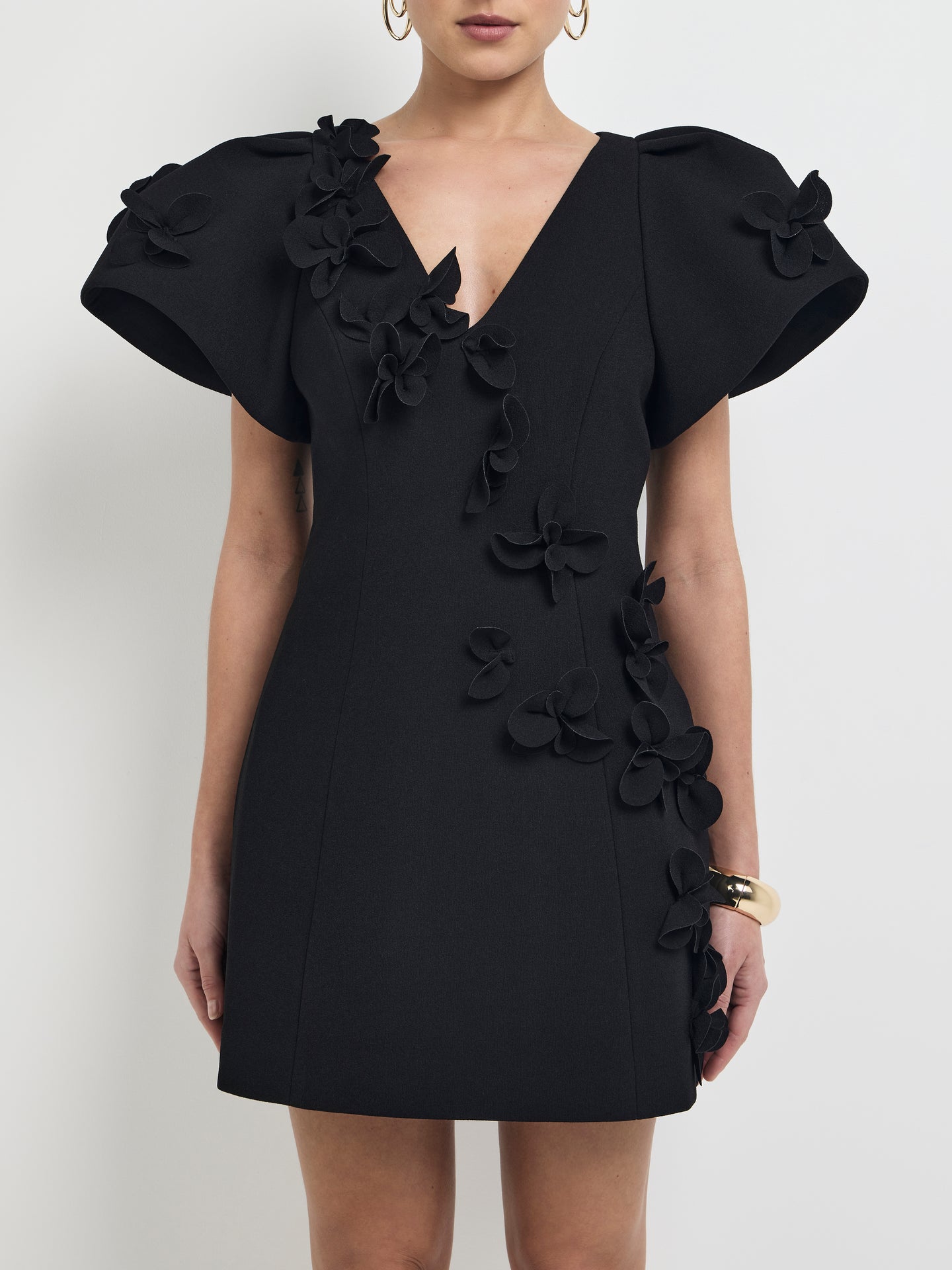 Michelle Mini Dress Black | 3D Floral Mini Dress | SHEIKE