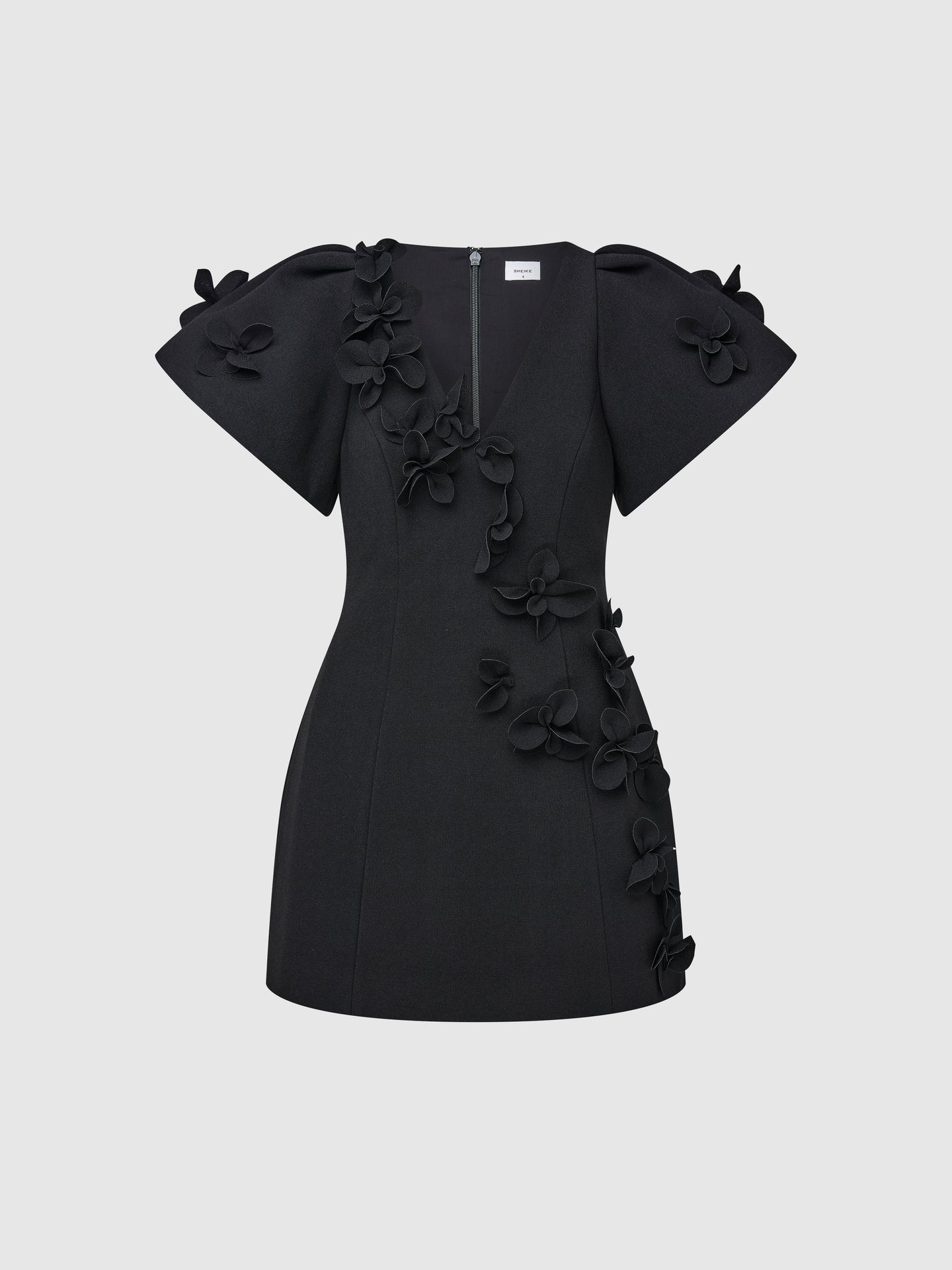 Michelle Mini Dress Black | 3D Floral Mini Dress | SHEIKE