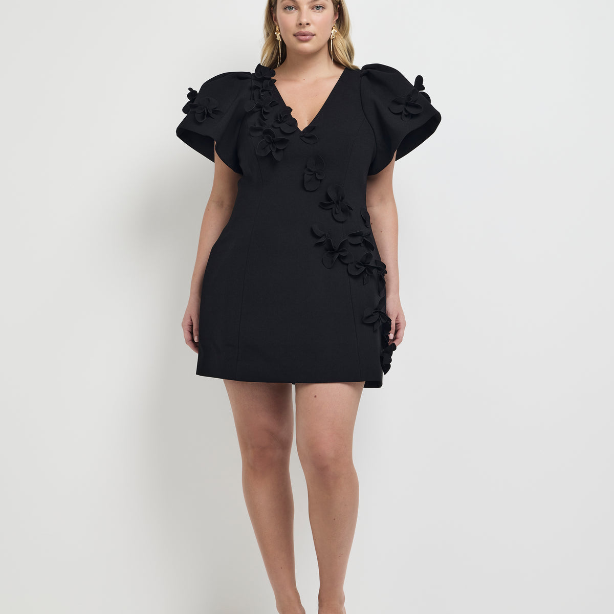 Michelle Mini Dress Black | 3D Floral Mini Dress | SHEIKE