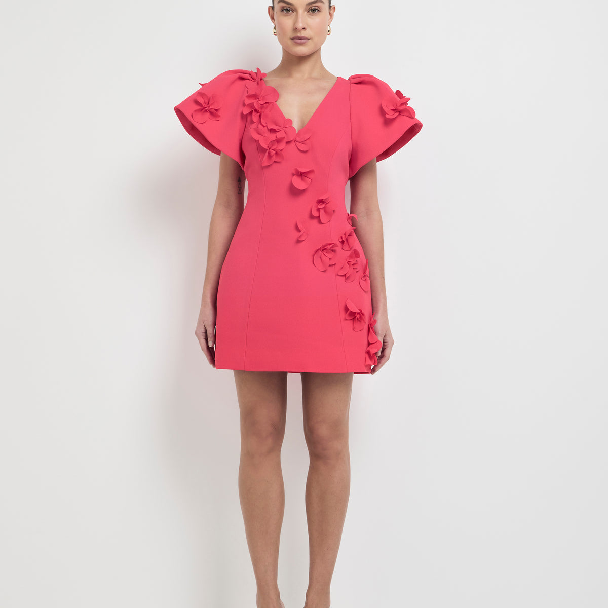 Michelle Mini Dress Raspberry | 3D Floral Mini Dress | SHEIKE