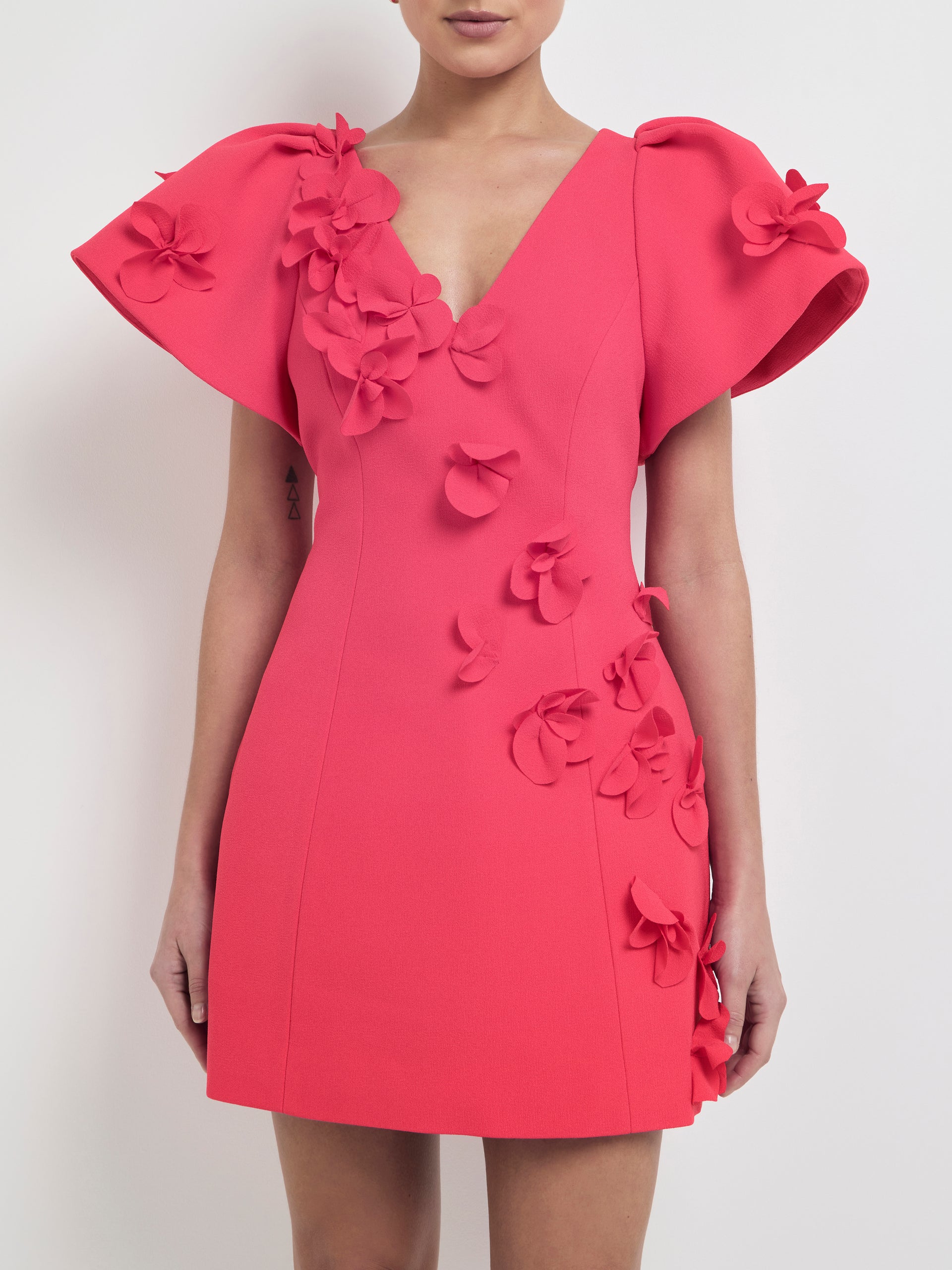 Michelle Mini Dress Raspberry | 3D Floral Mini Dress | SHEIKE