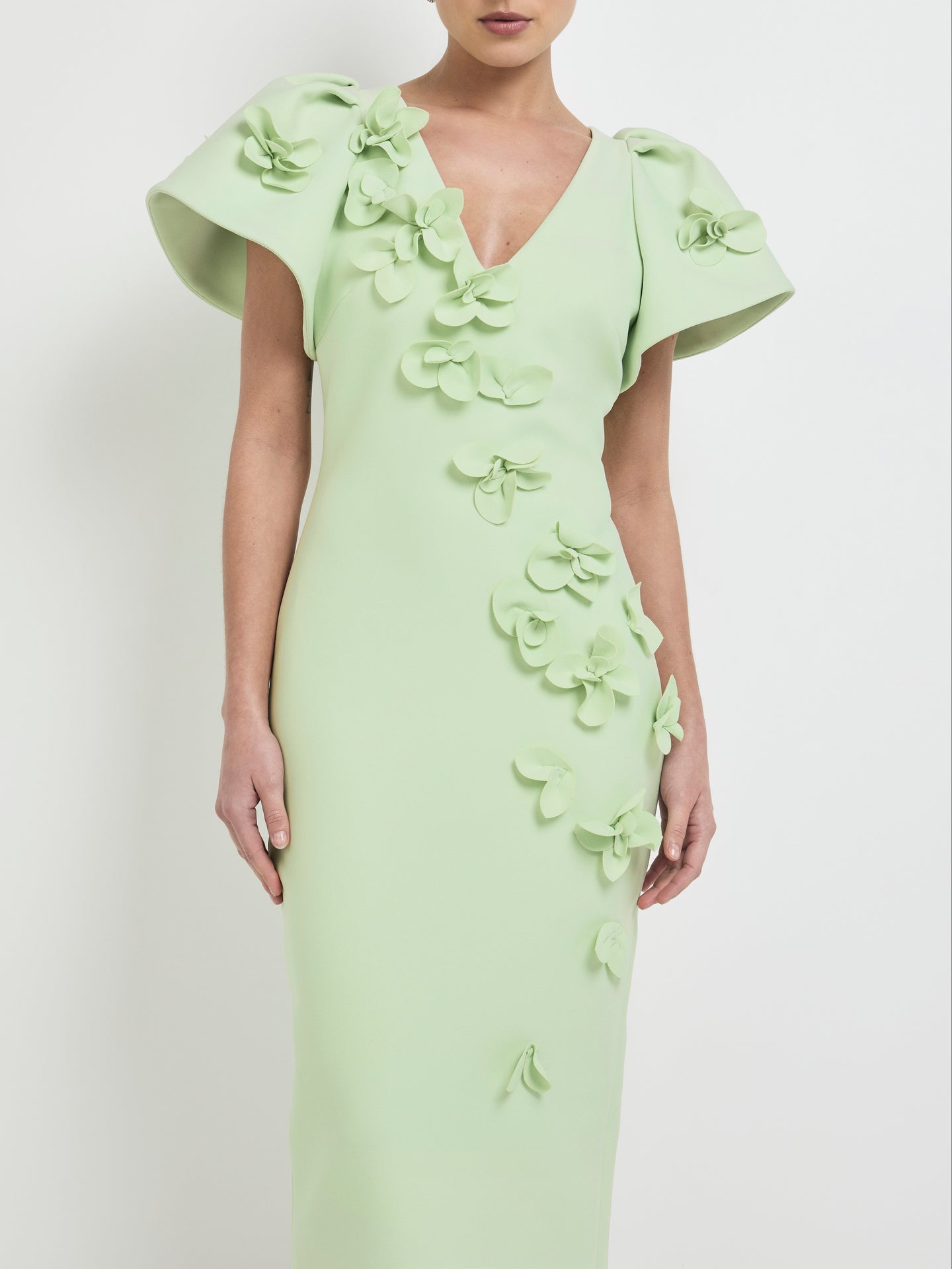 Michelle Midi Dress Green | 3D Floral Midi Dress | SHEIKE