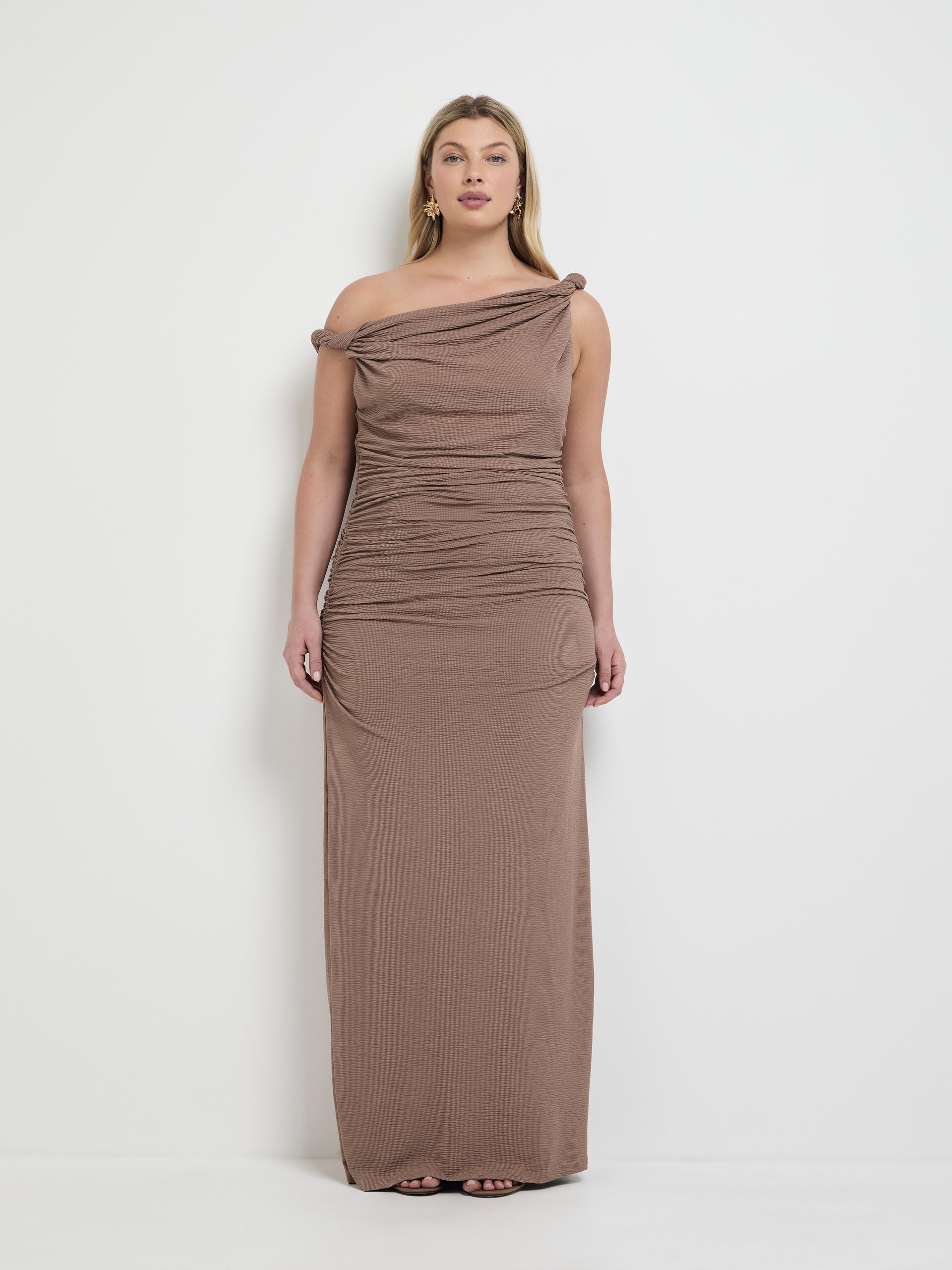 Athena Dress Brown | Stretch Maxi Dress | SHEIKE
