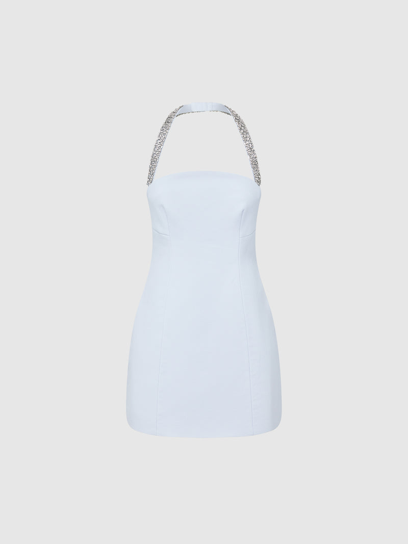 Paris Mini Dress Ice Blue | Diamante Strap Dress | SHEIKE