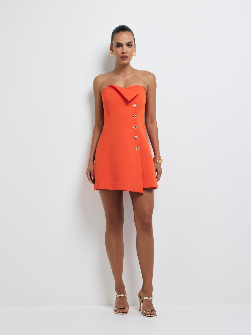Elle Mini Dress Orange | Strapless Dress | SHEIKE