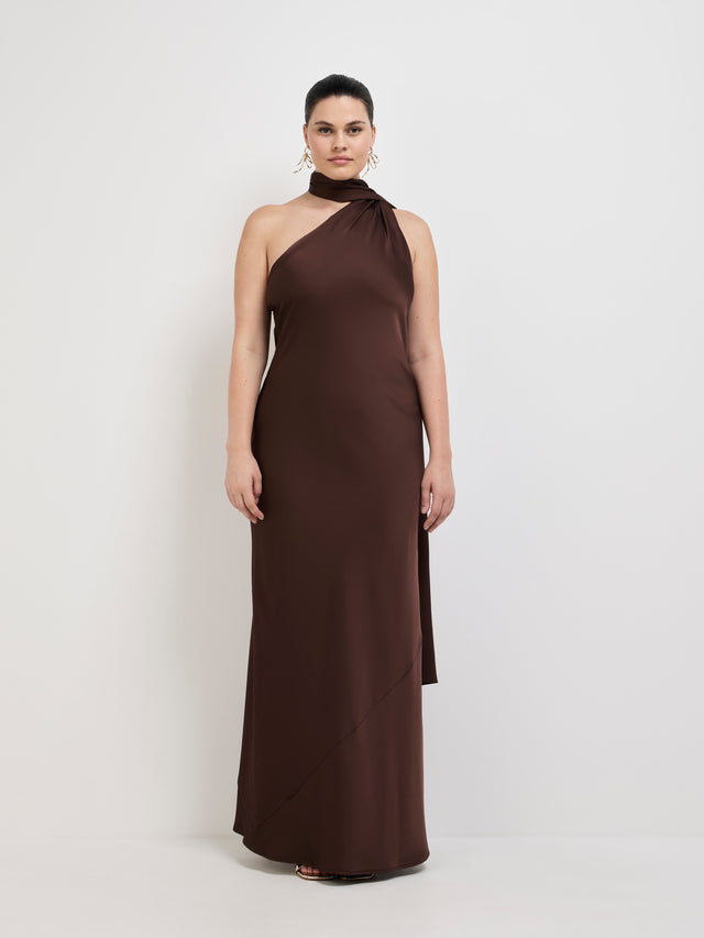 Emmy Gown Chocolate | Satin Gown | SHEIKE