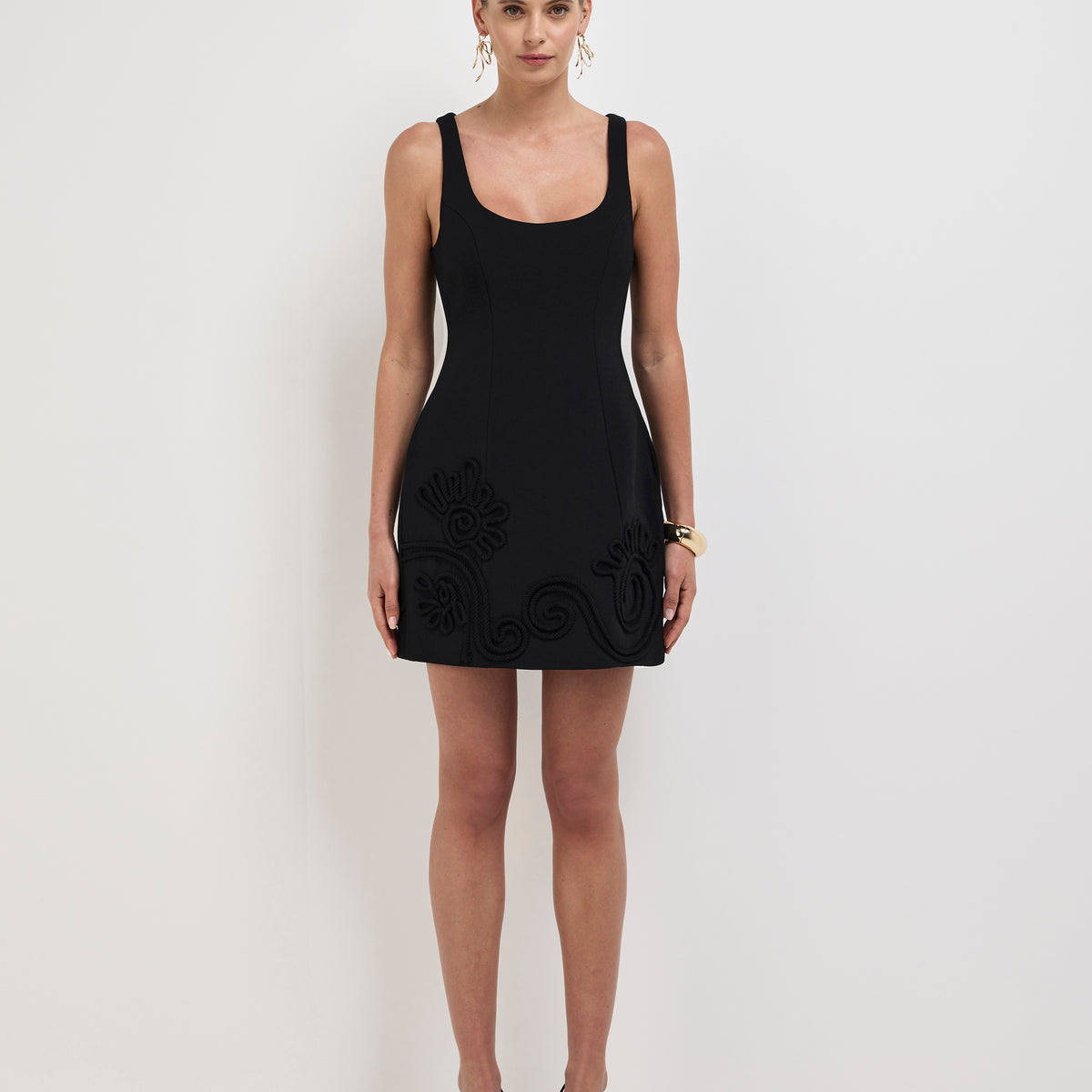 Estelle Mini Dress Black | Applique Mini | SHEIKE