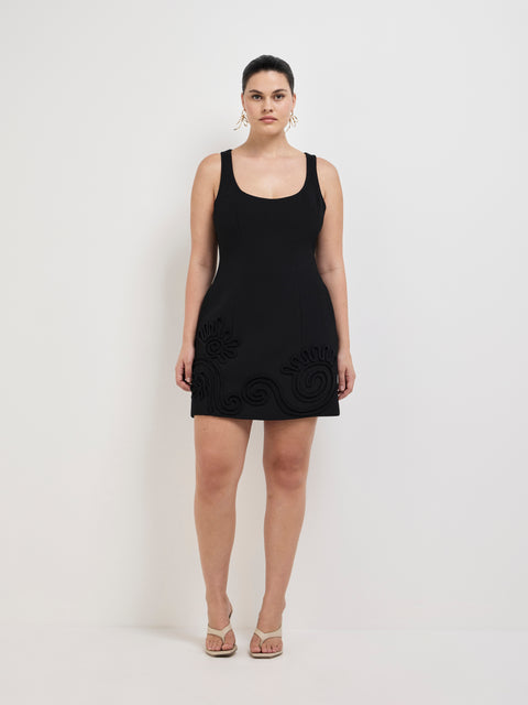 Estelle Mini Dress Black | Applique Mini | SHEIKE