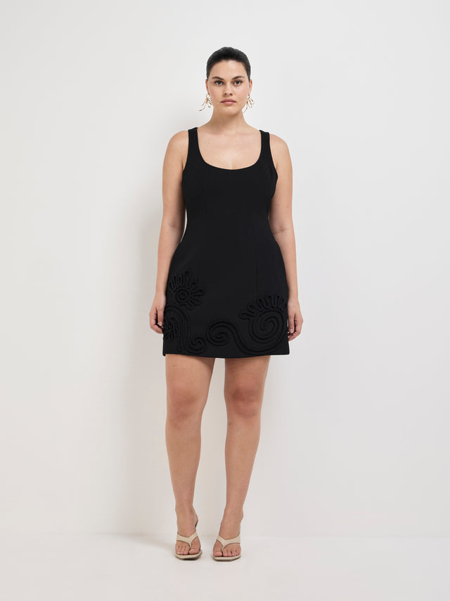 Estelle Mini Dress Black | Applique Mini | SHEIKE