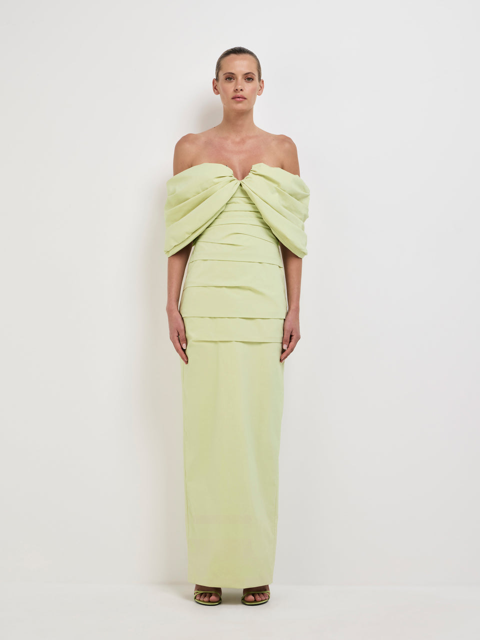 Camilla Maxi Dress Green | Off Shoulder Dress | SHEIKE