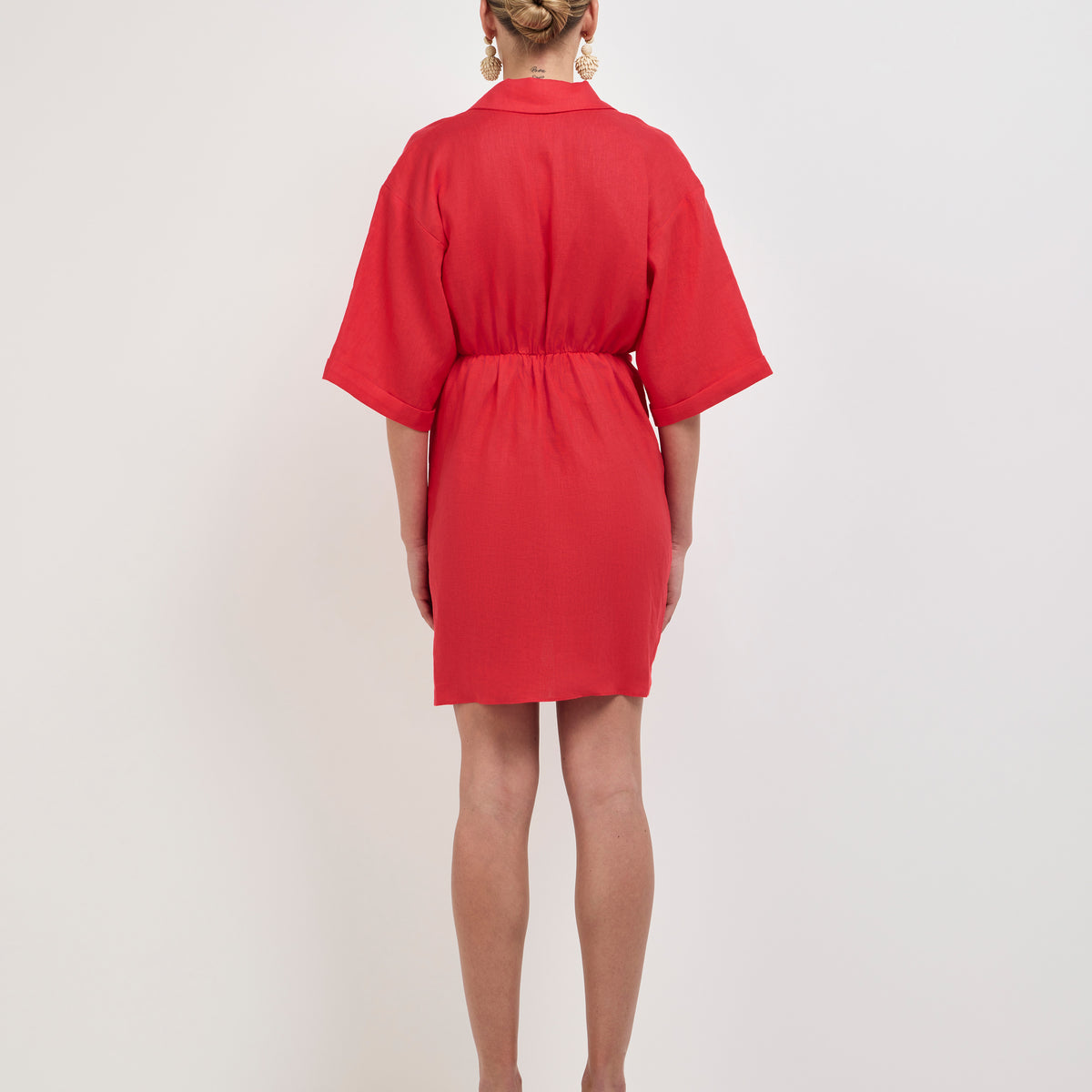 Evie Linen Dress Red | Mini Shirt Dress | SHEIKE
