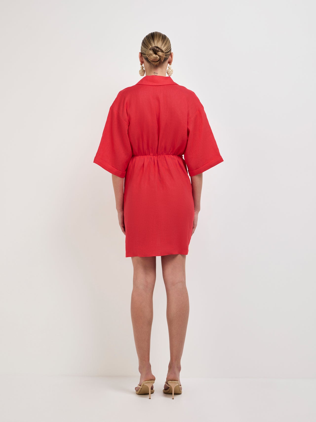 Evie Linen Dress Red | Mini Shirt Dress | SHEIKE