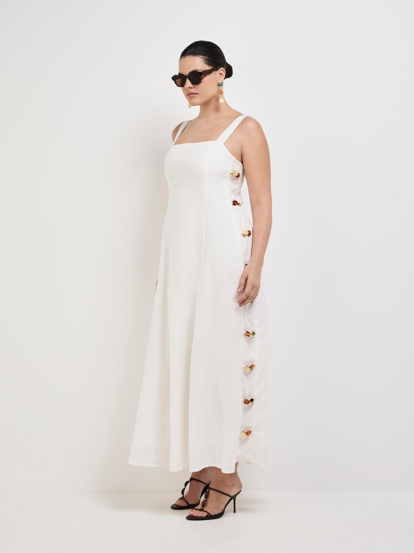 Alexa Midi Dress White | Linen Dress | SHEIKE