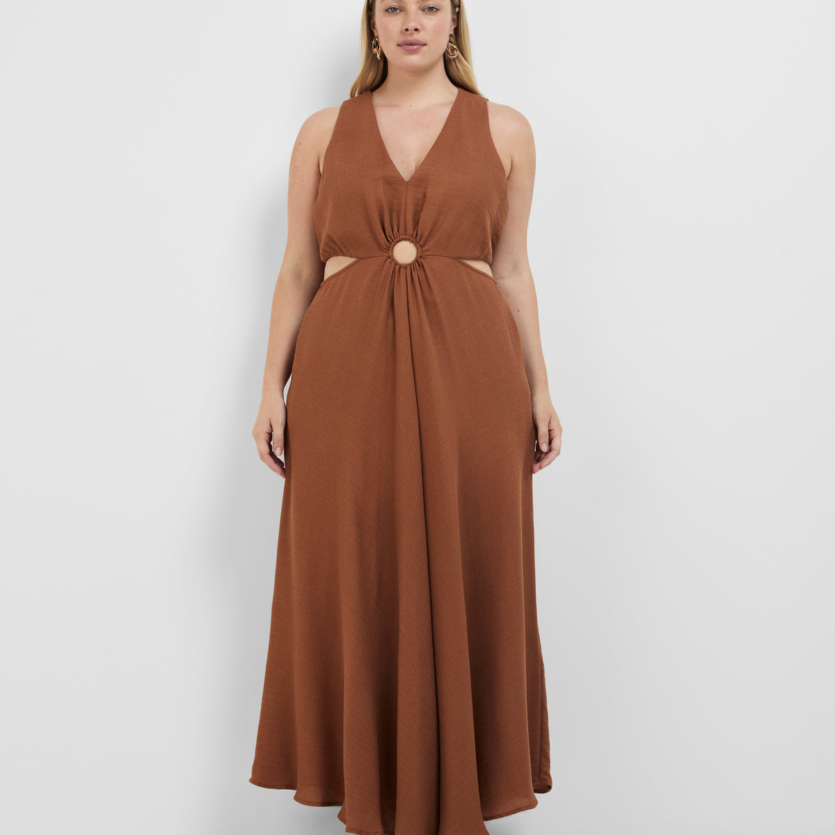 Nomi Midi Dress Caramel | Cutout Midi Dress | SHEIKE