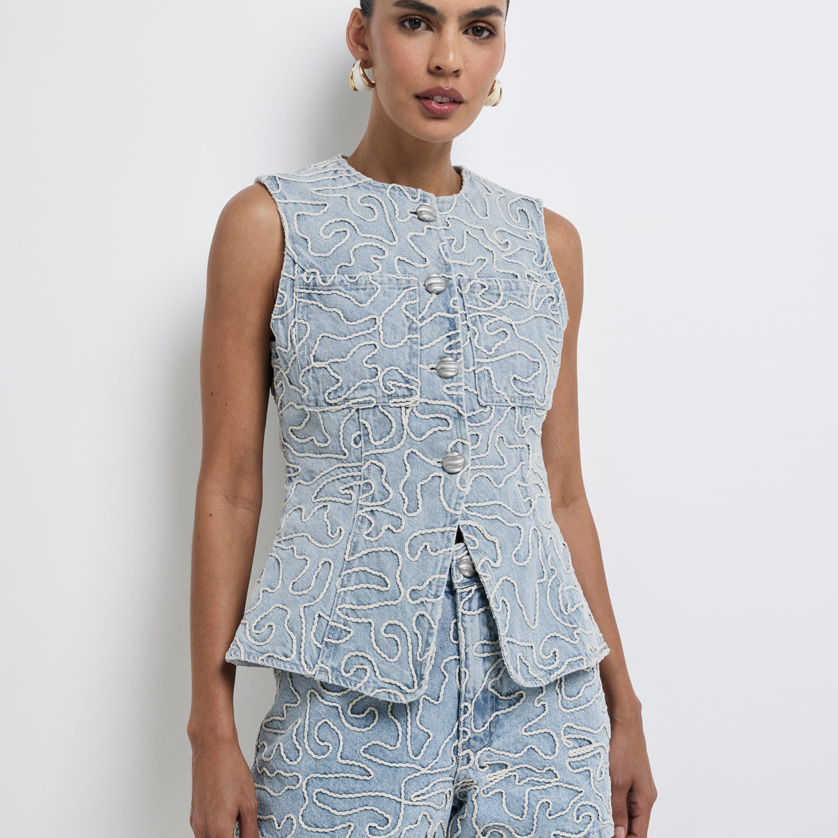 Haris Top Blue | Denim Embroidered Vest | SHEIKE