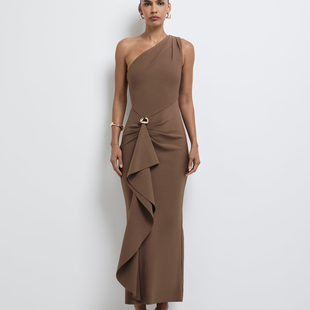 Dominique Maxi Dress Chocolate | One Shoulder Dress | SHEIKE