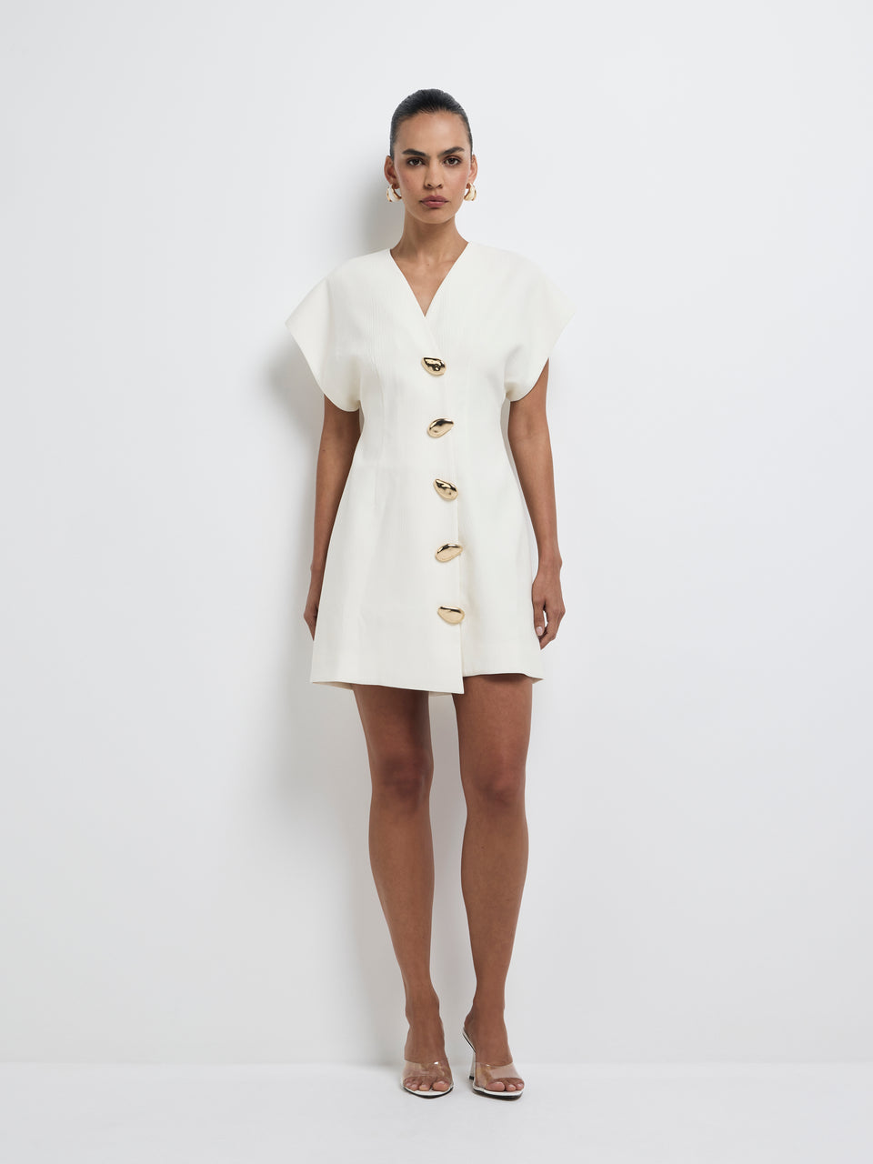 Gabrielle Mini Dress Ivory | Short Sleeve Mini | SHEIKE