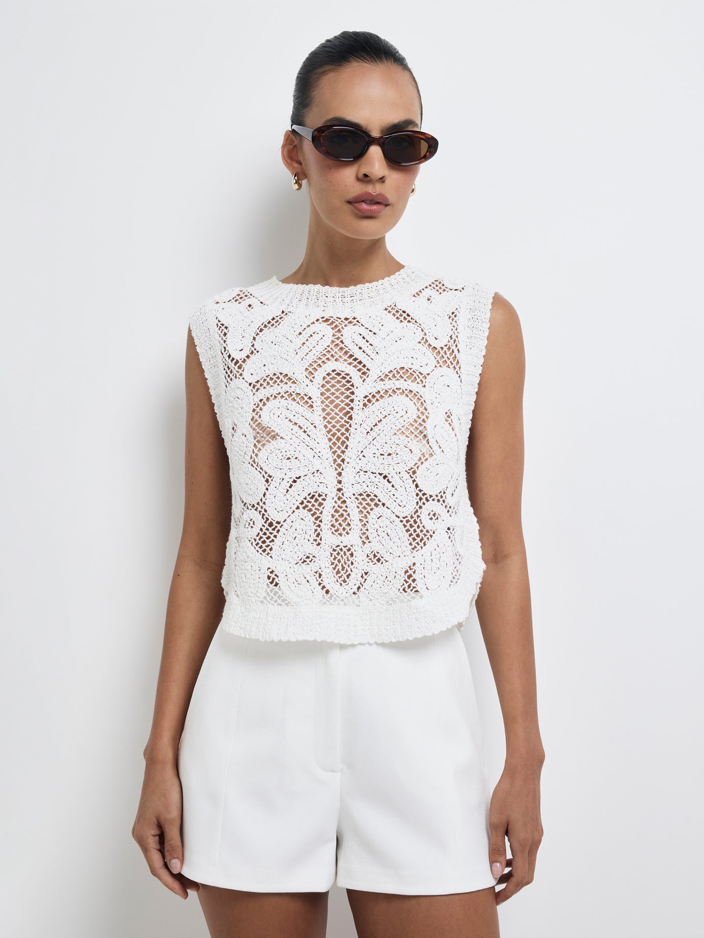 Bella Crochet Top White | Sleeveless Crochet Top | SHEIKE
