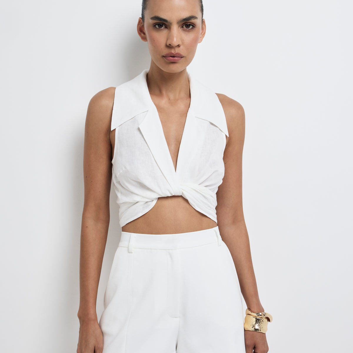 Frankie Linen Top White | Crop Linen Shirt | SHEIKE