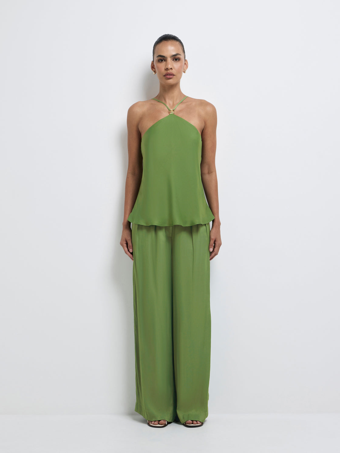 Anya Pant Green | Satin Wide Leg Pant | SHEIKE