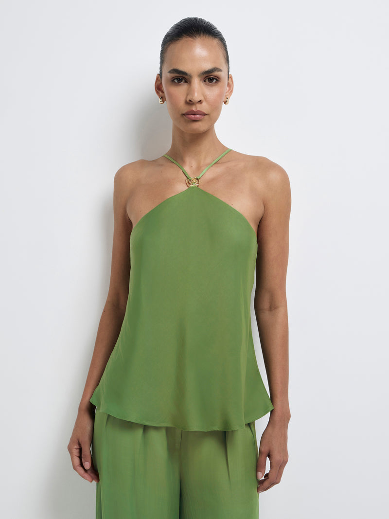 Anya Top Green | Satin Halter Top | SHEIKE
