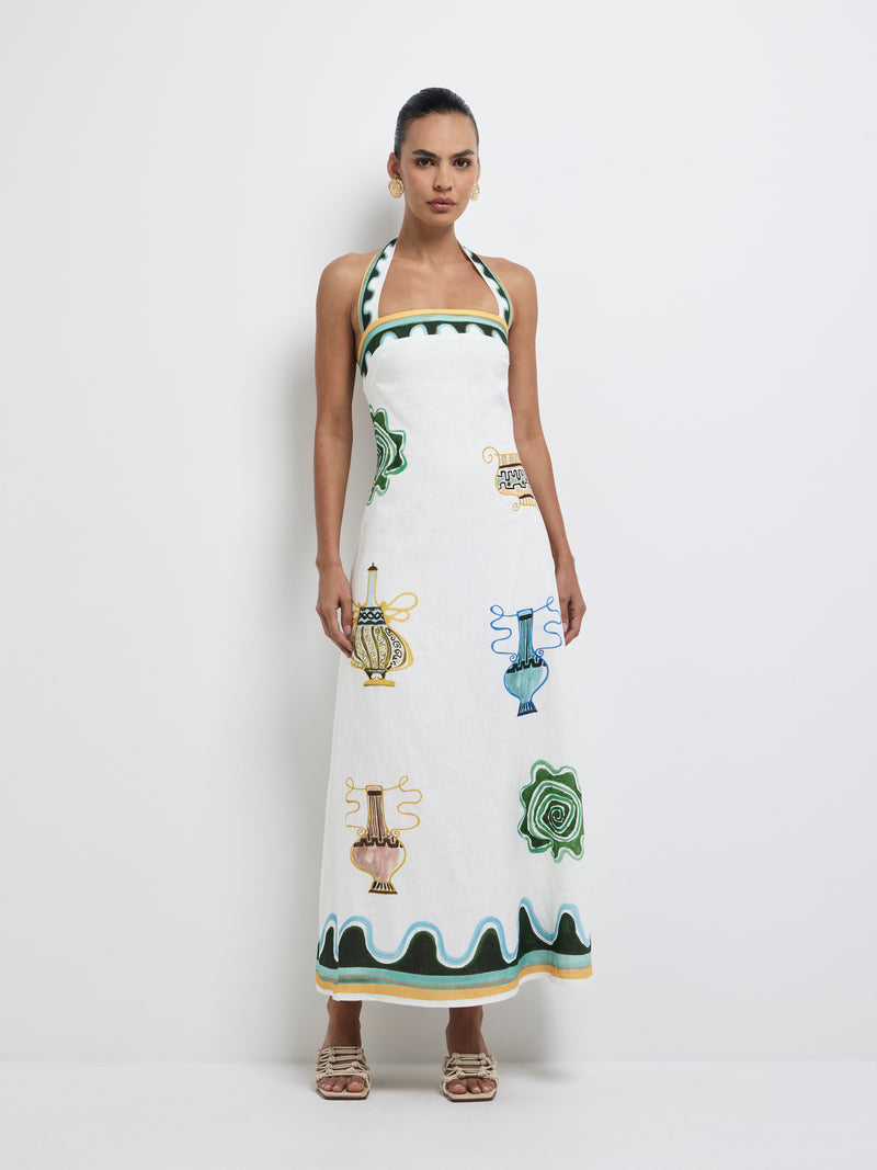 Rhodes Maxi Dress Print | Linen Halter Dress | SHEIKE