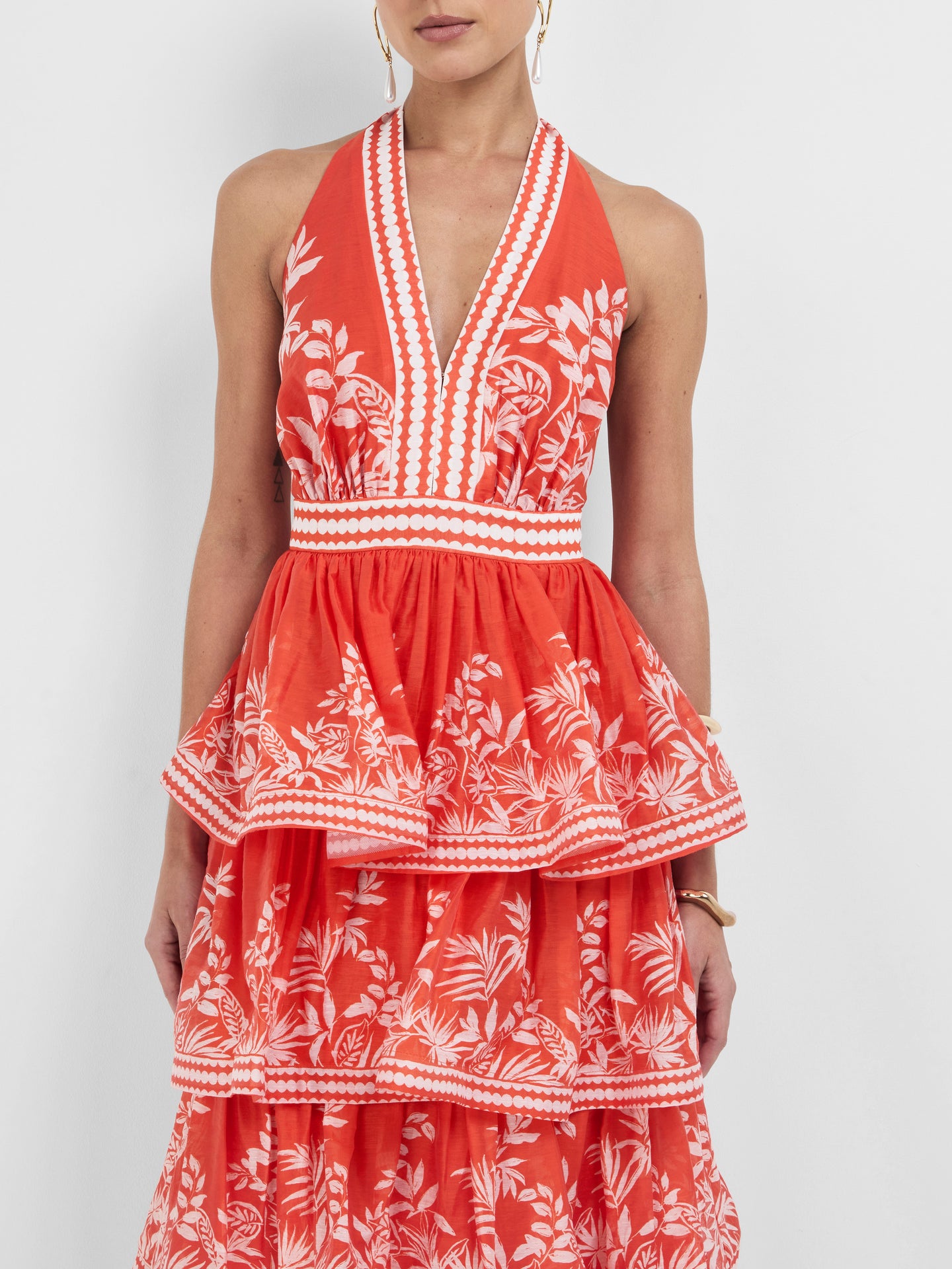 Ravello Dress Red Floral | Printed Tiered Halter Midi | SHEIKE
