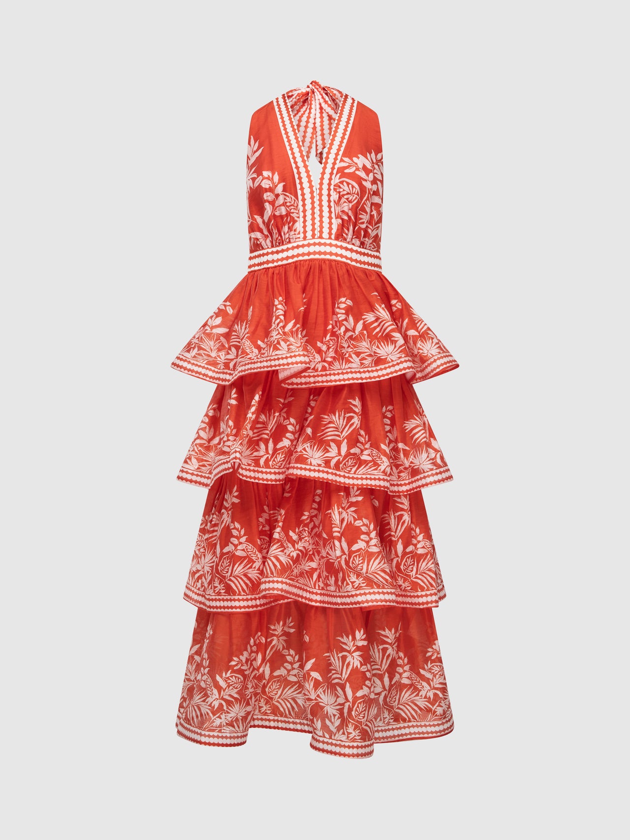 Ravello Dress Red Floral | Printed Tiered Halter Midi | SHEIKE