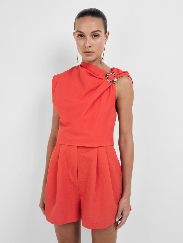 Loretta Top Red | Asymmetrical Crop | SHEIKE