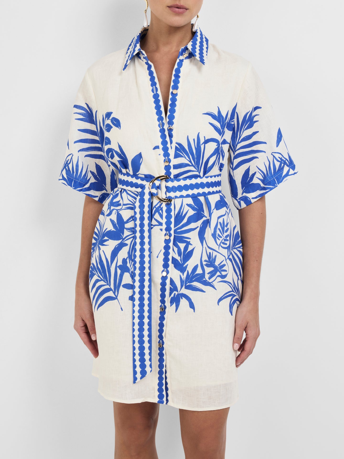 Becca Palm Mini Dress Print | Linen Mini Dress | SHEIKE