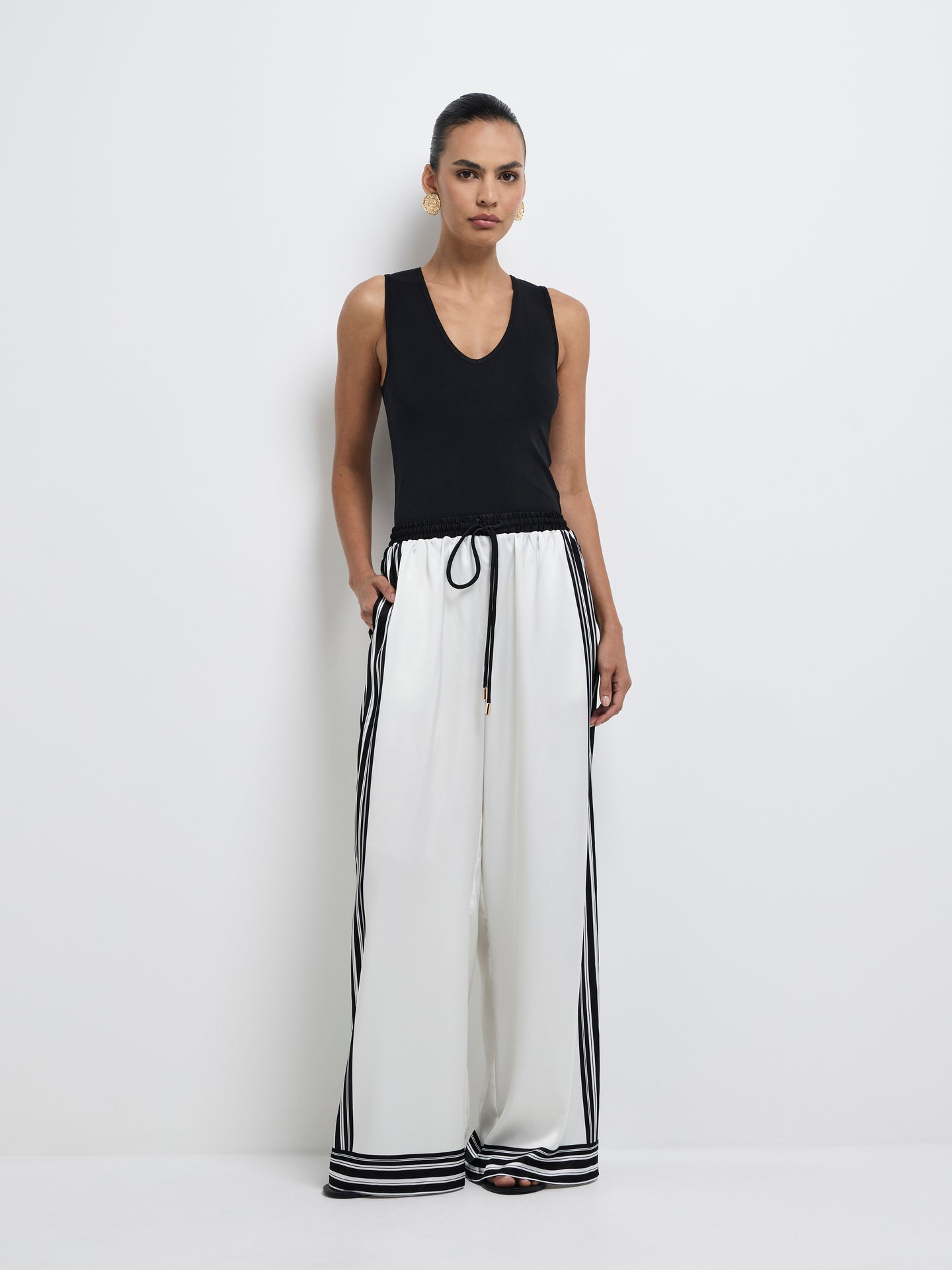 Lisa Pant Stripe | Satin Wide Leg Pant | SHEIKE