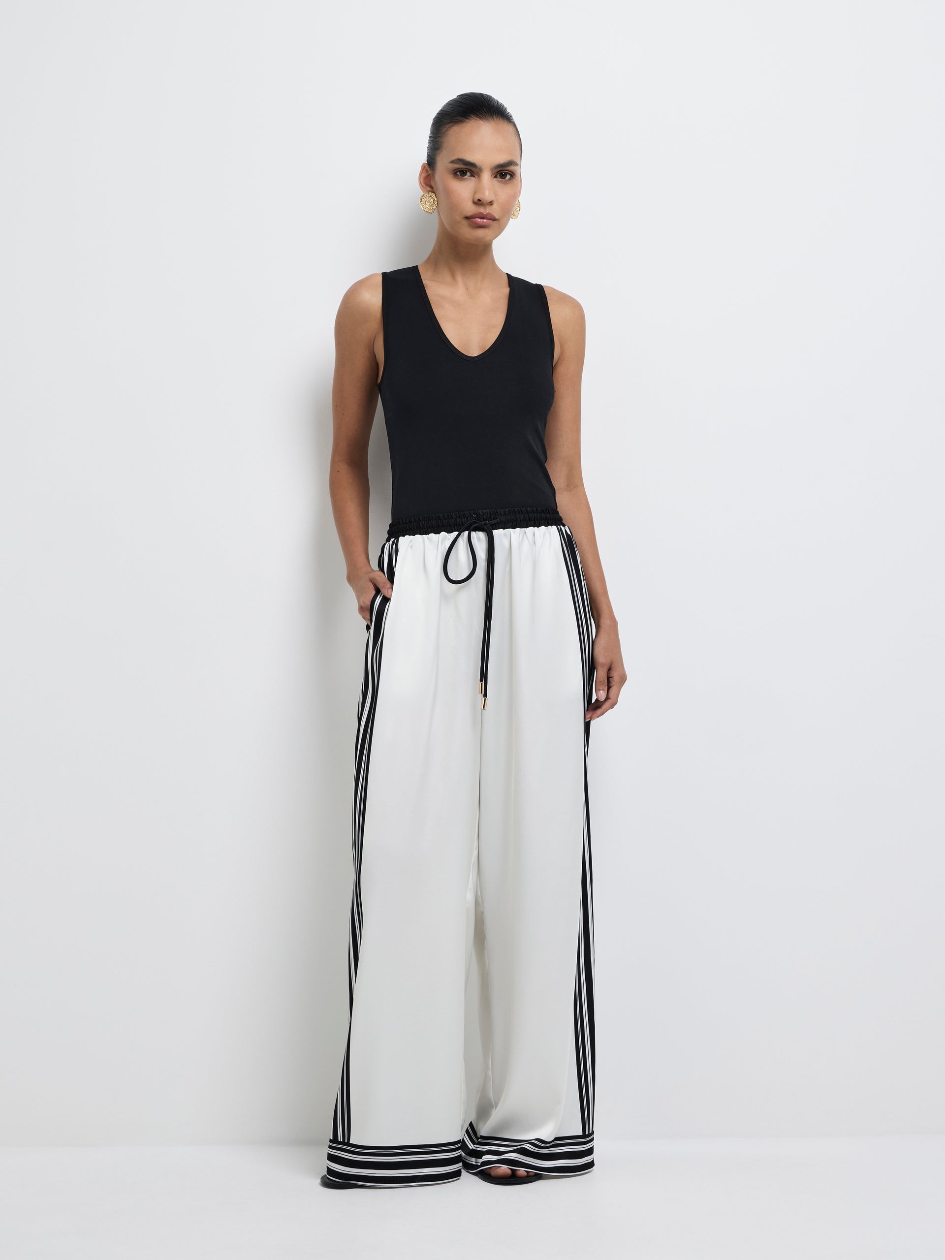 Lisa Pant Stripe | Satin Wide Leg Pant | SHEIKE